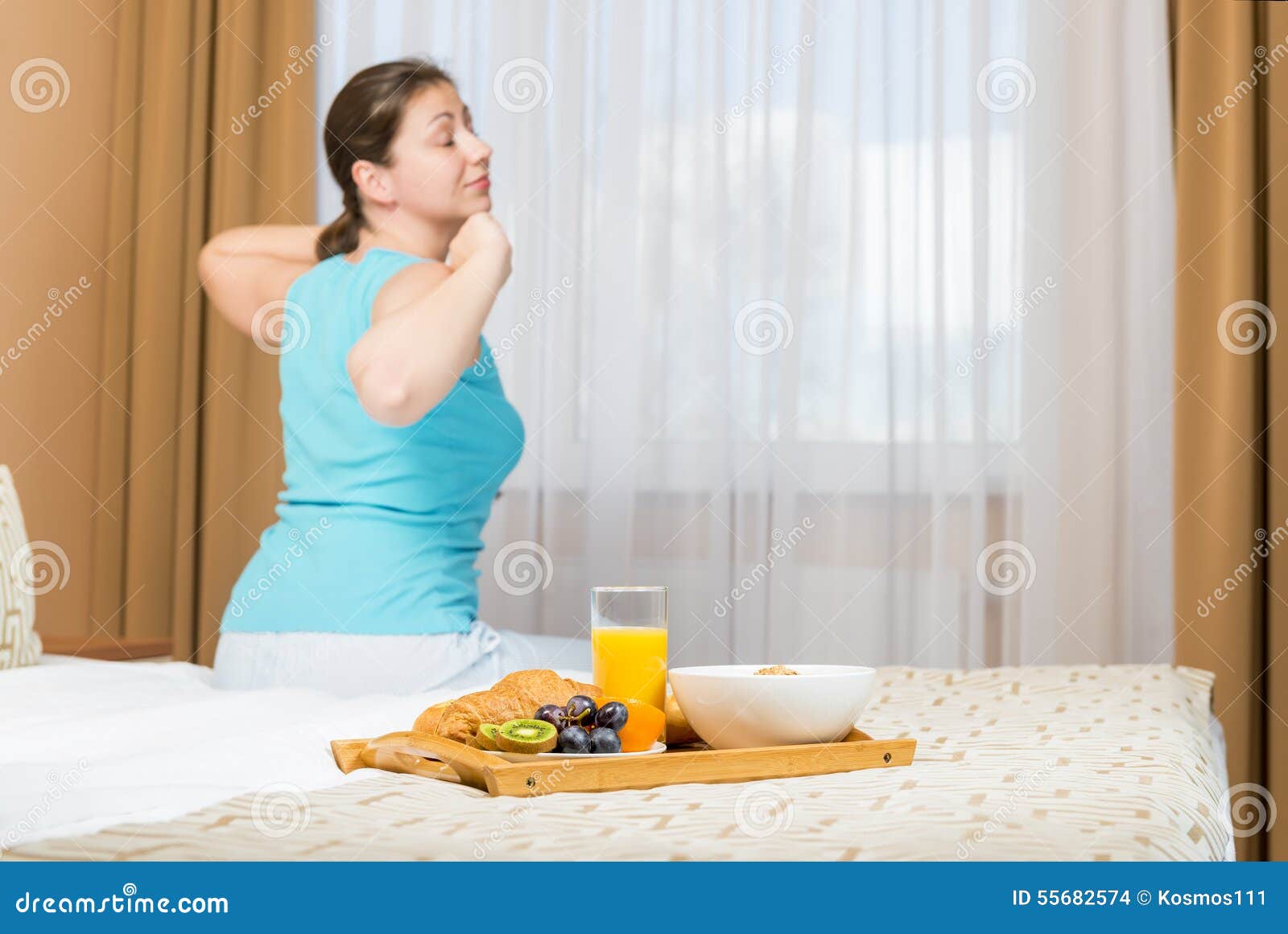 Girl Stretching after Sleep Stock Photo - Image of luxury, bedroom ...