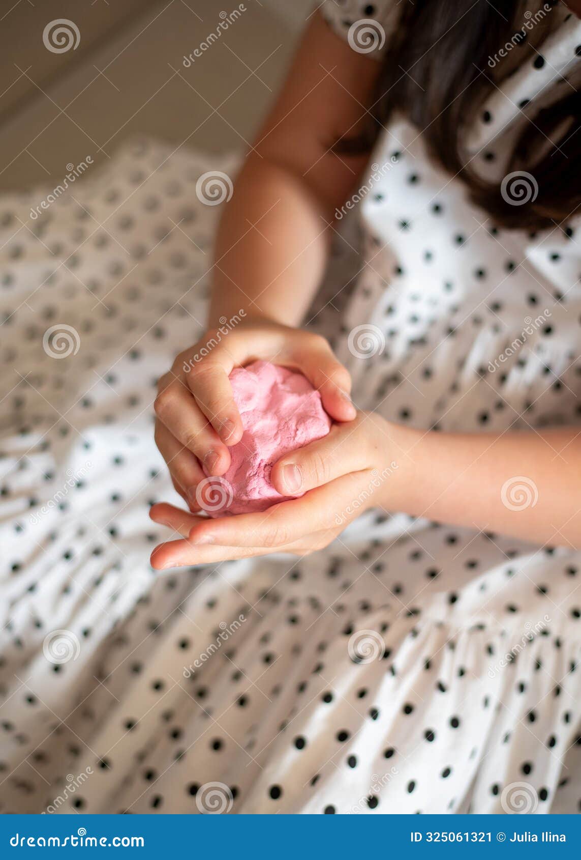 Girl Stretching Slime. Girl Playing with Pink Slime Stock Image - Image ...