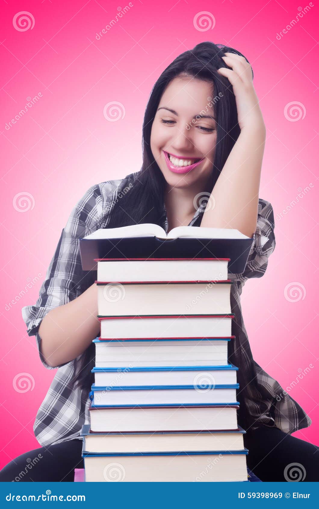 Girl Student with Books on White Stock Image - Image of background ...