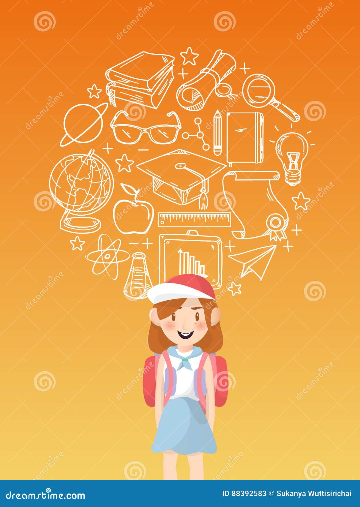 Girl Student with Education Icons Stock Illustration - Illustration of ...