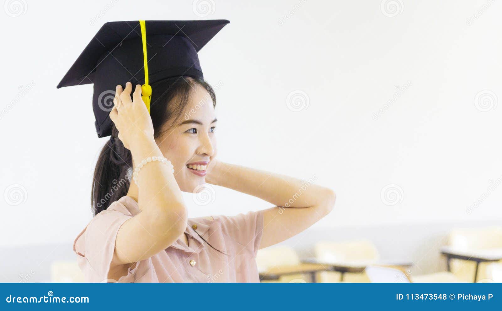 Girl Student with the Graduation Hat in Classroom Stock Photo - Image ...