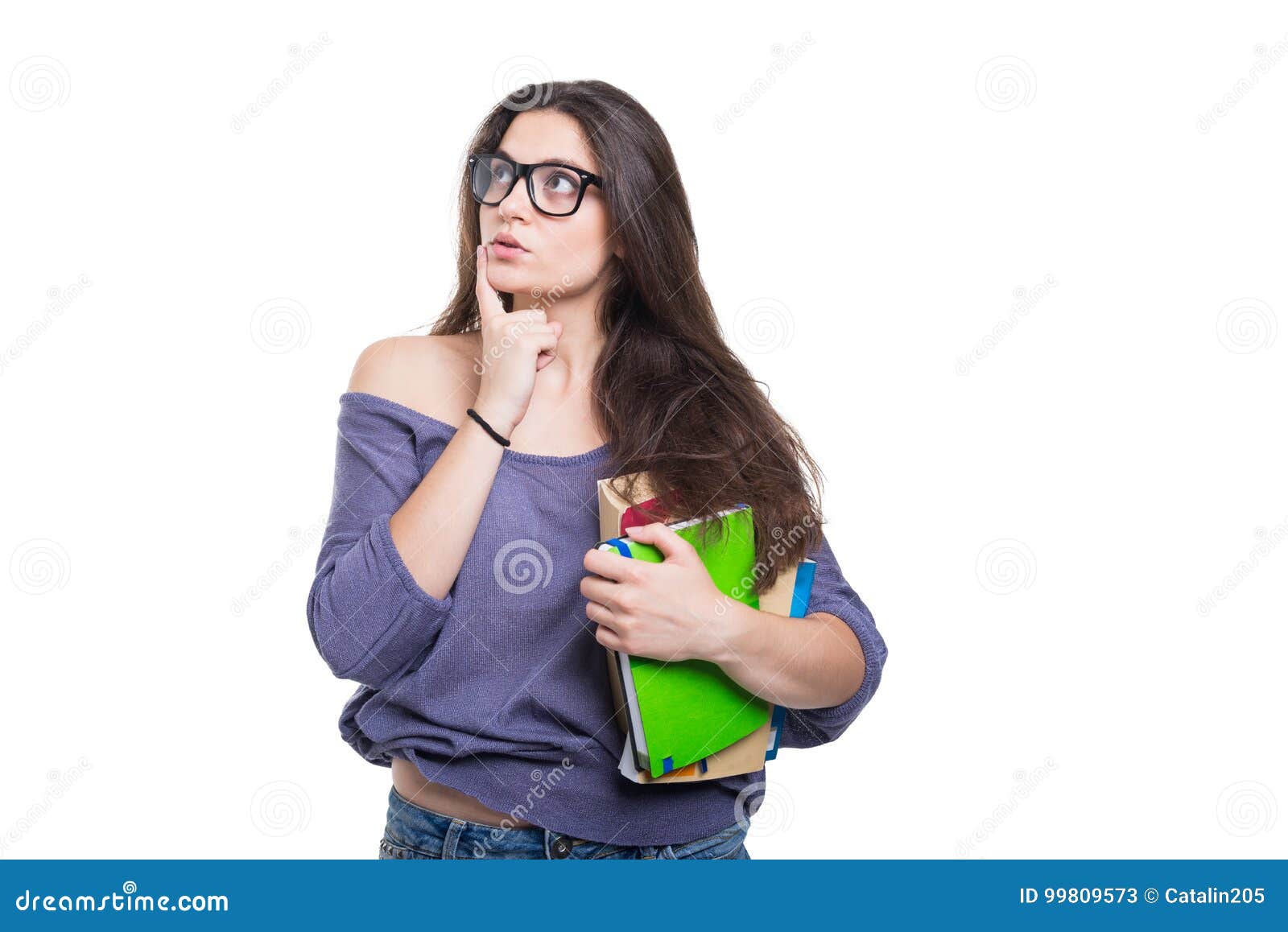 Girl Student Holding a Book in Her Hand Thinking Stock Image - Image of ...