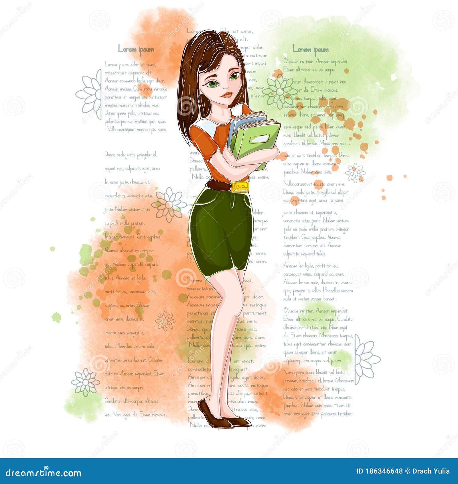 Girl Student Holding a Stack of Books. Stock Vector - Illustration of ...