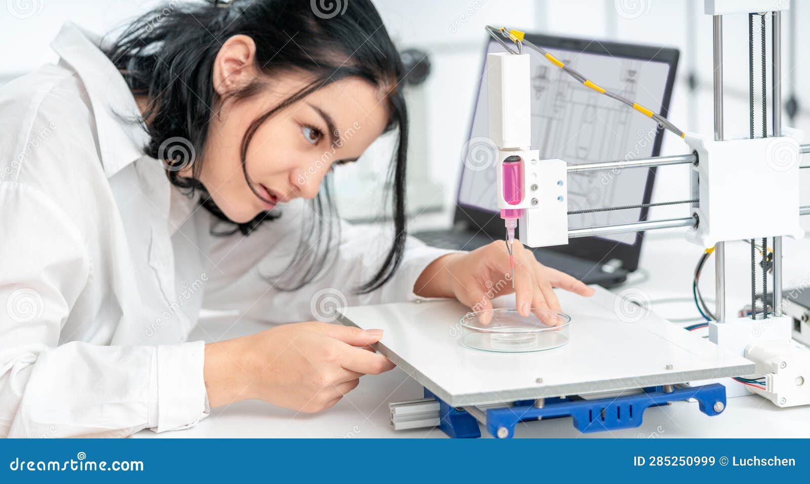 Girl Student in the Laboratory of 3D Bioprinting Stock Illustration ...