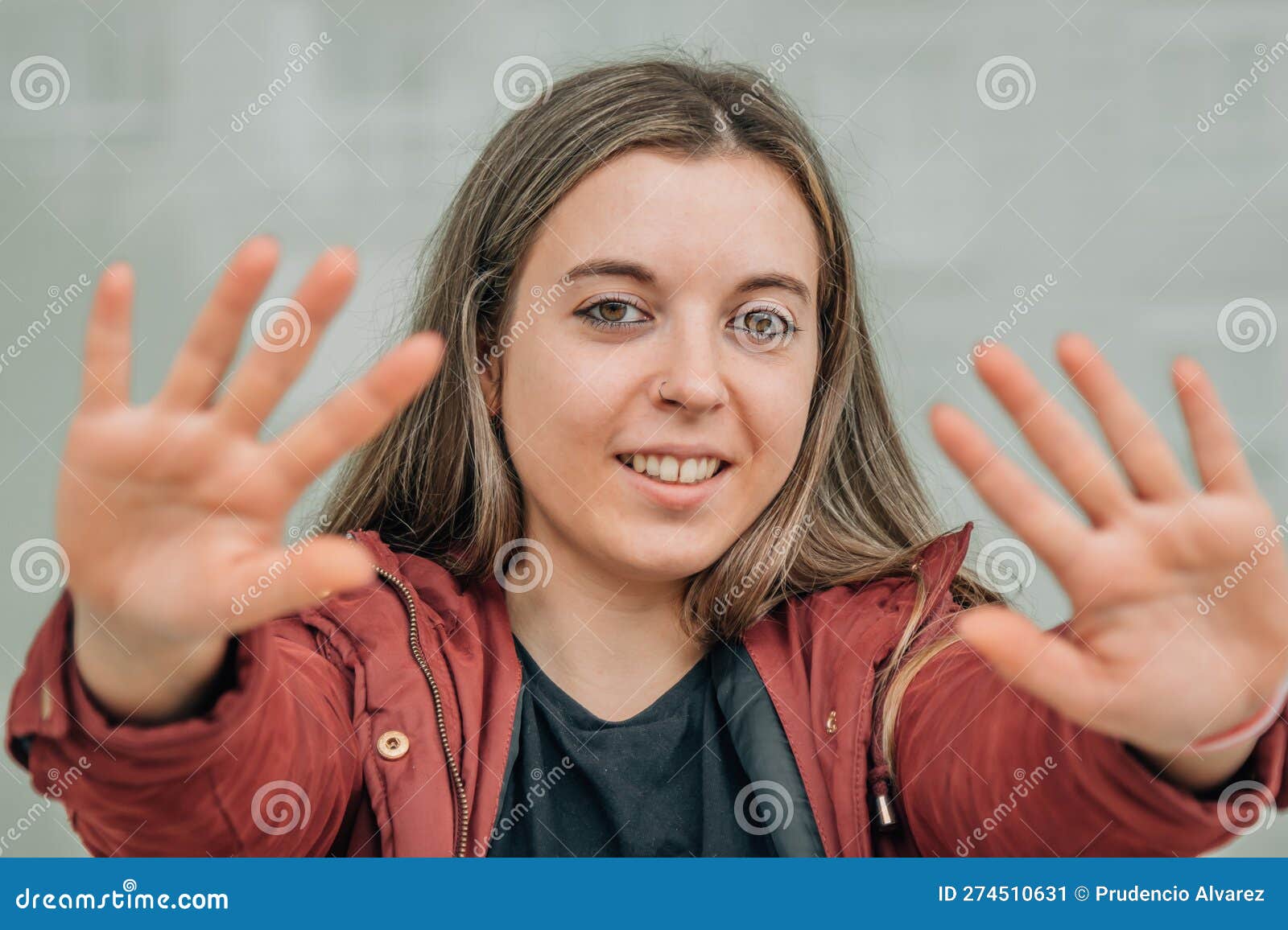 Girl or Student with Palms of Hands Stock Image - Image of stop ...