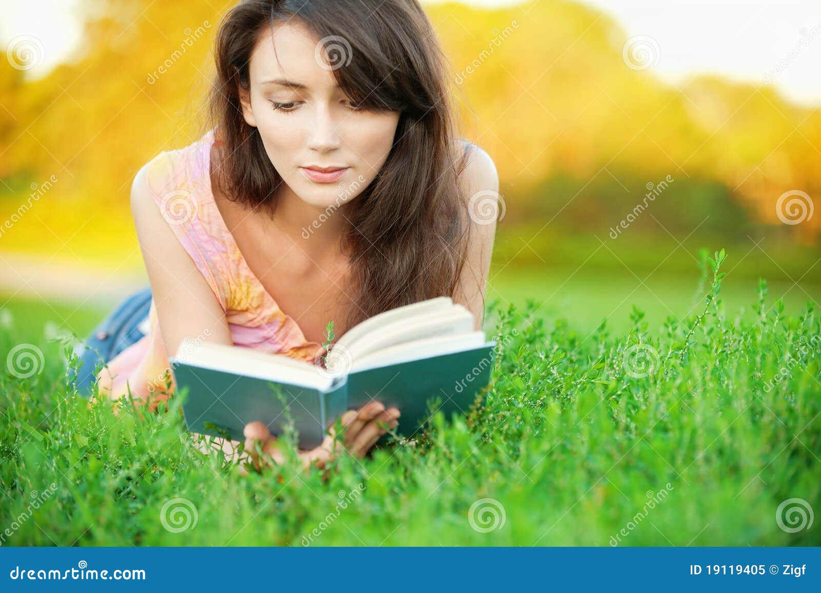 Girl-student Read a Textbook. Stock Image - Image of leisure, book ...