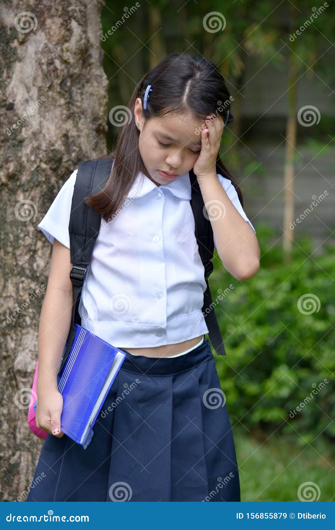 Girl Student and Sadness Wearing Uniform with Books Stock Image - Image ...