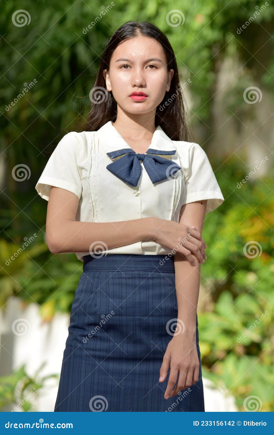 A Girl Student and Shyness Standing Stock Photo - Image of student ...