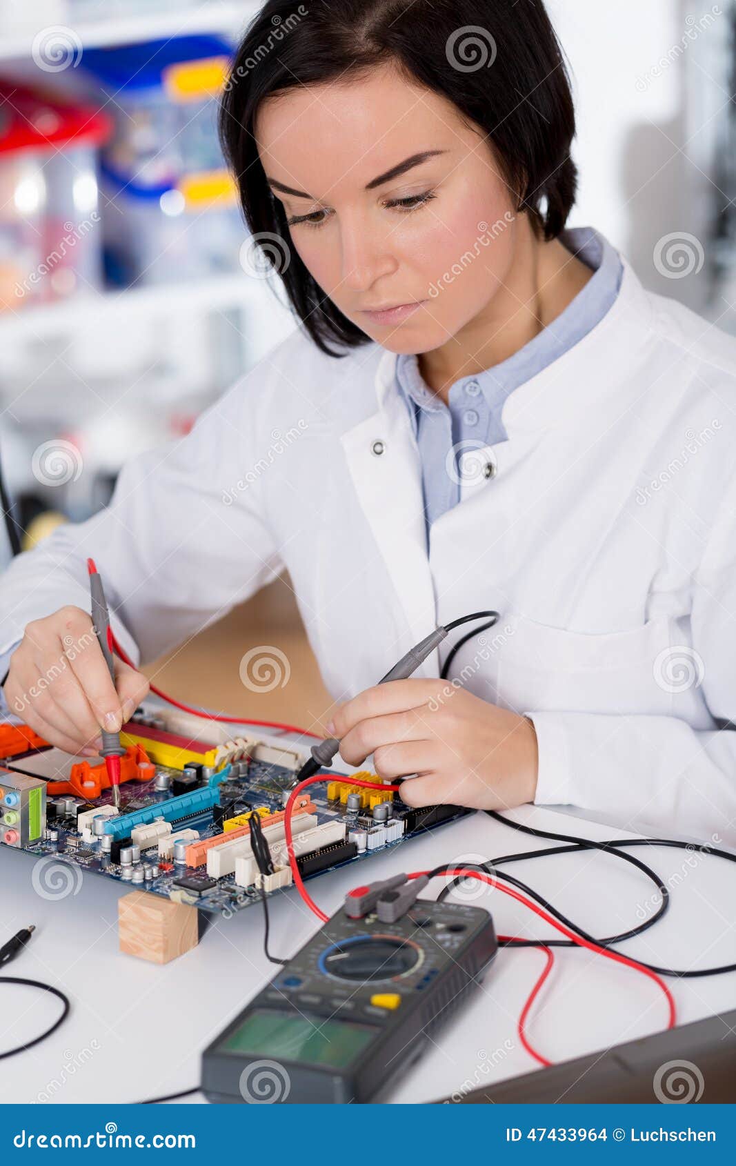 Girl Student Studying Electronic Device with a Microprocessor Stock ...