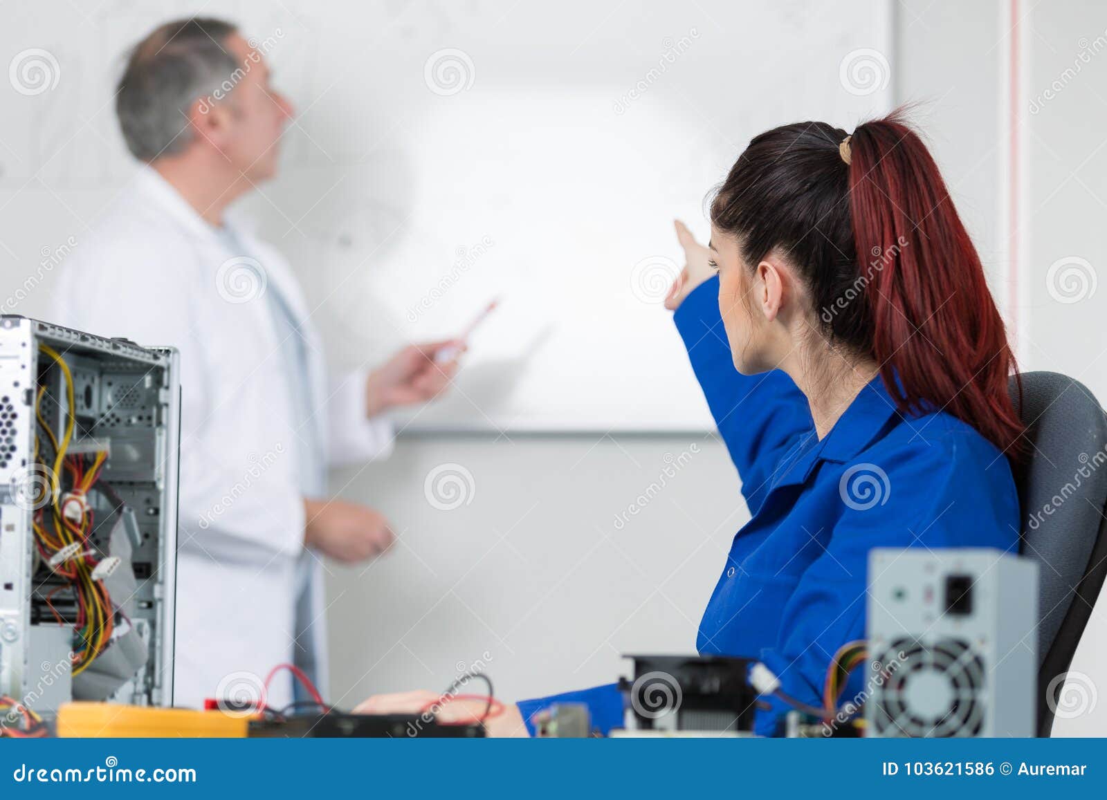 Girl Student Studying Electronic Device with Microprocessor Stock Photo ...
