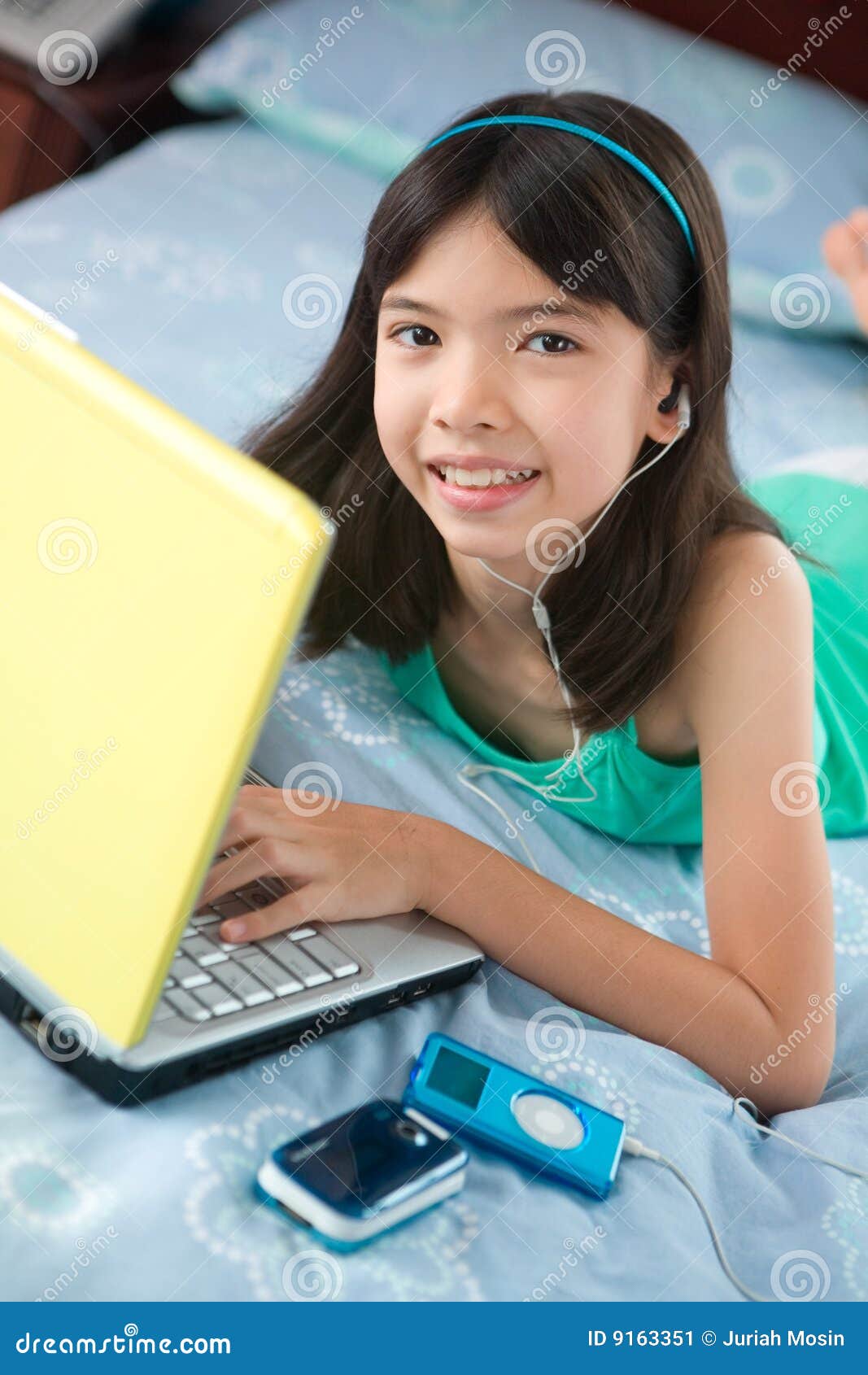 Girl Student Using Laptop in Bedroom Stock Image - Image of computer ...