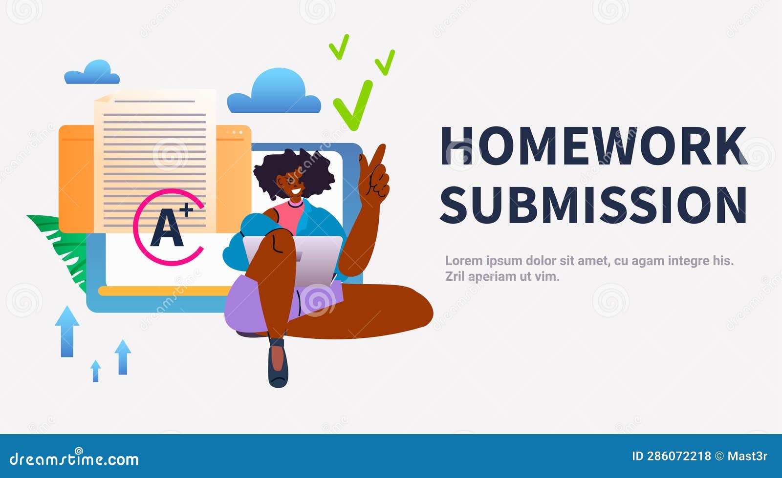 Girl Student Using Laptop Homework Submission E-learning Online ...