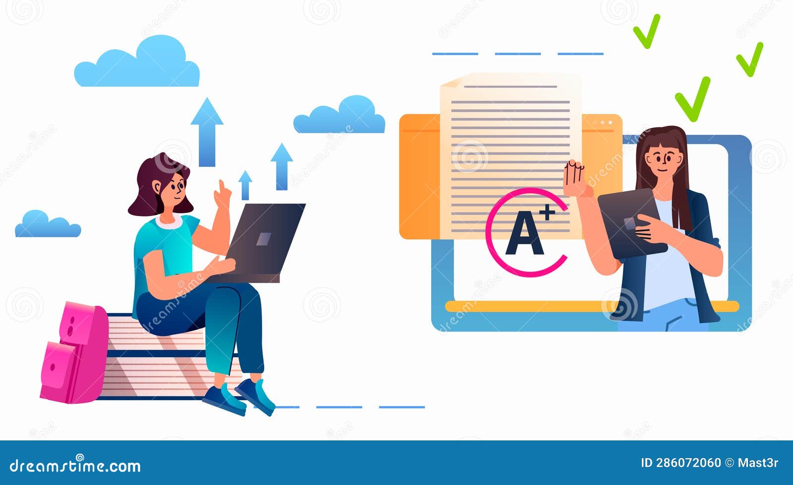 Girl Student Usinglaptop Homework Submission E-learning Online ...