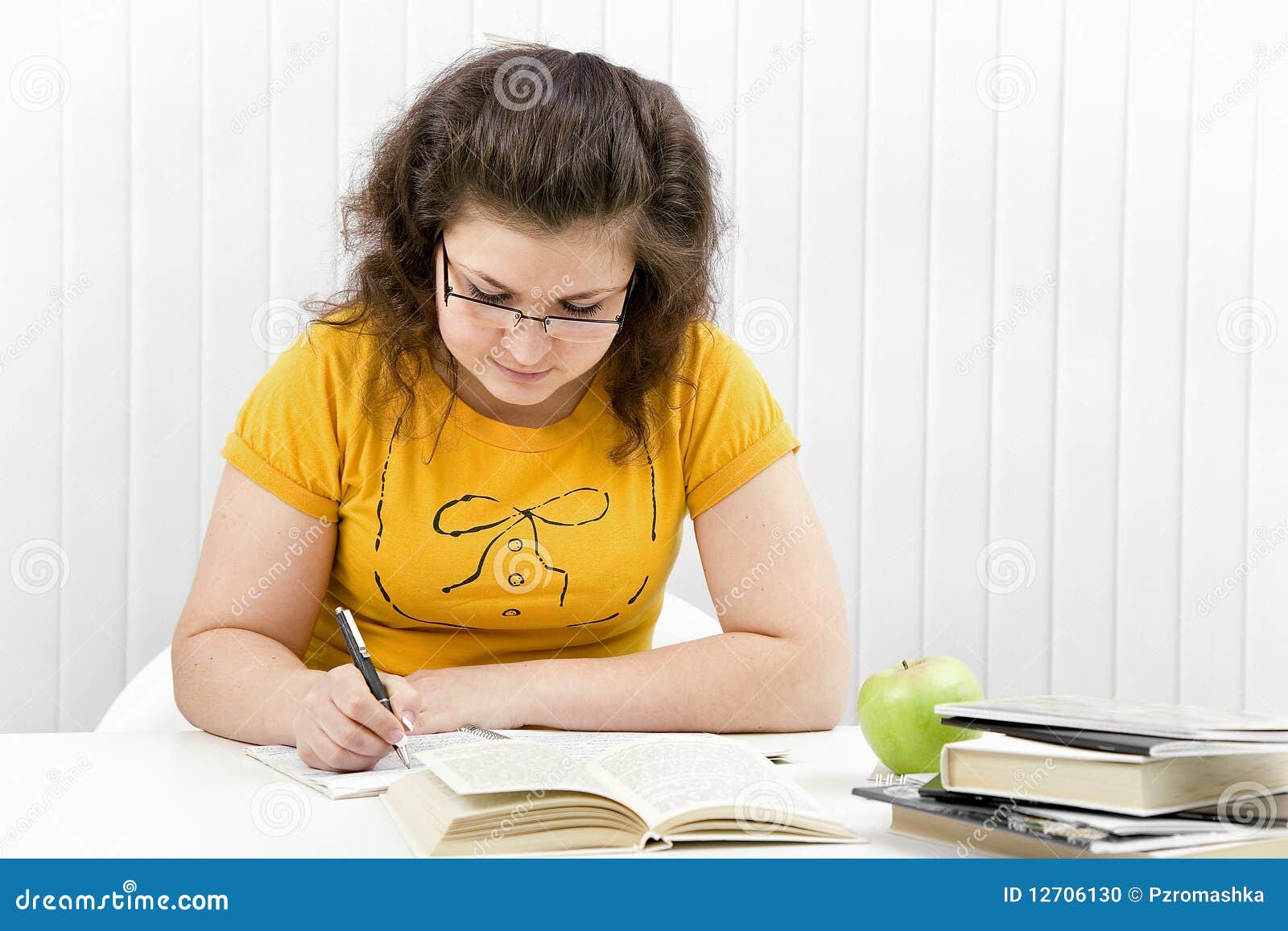 The Girl the Student with Writing-books and Books Stock Photo - Image ...