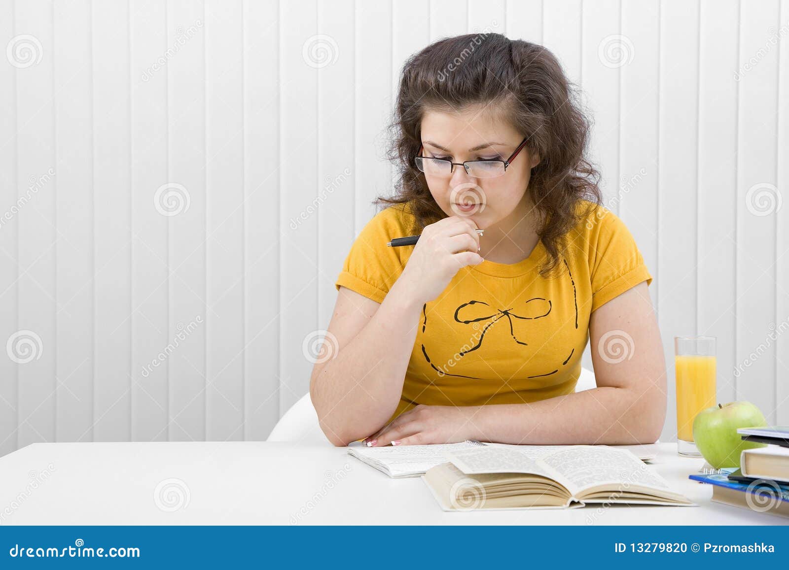 The Girl the Student with Writing-books and Books Stock Photo - Image ...