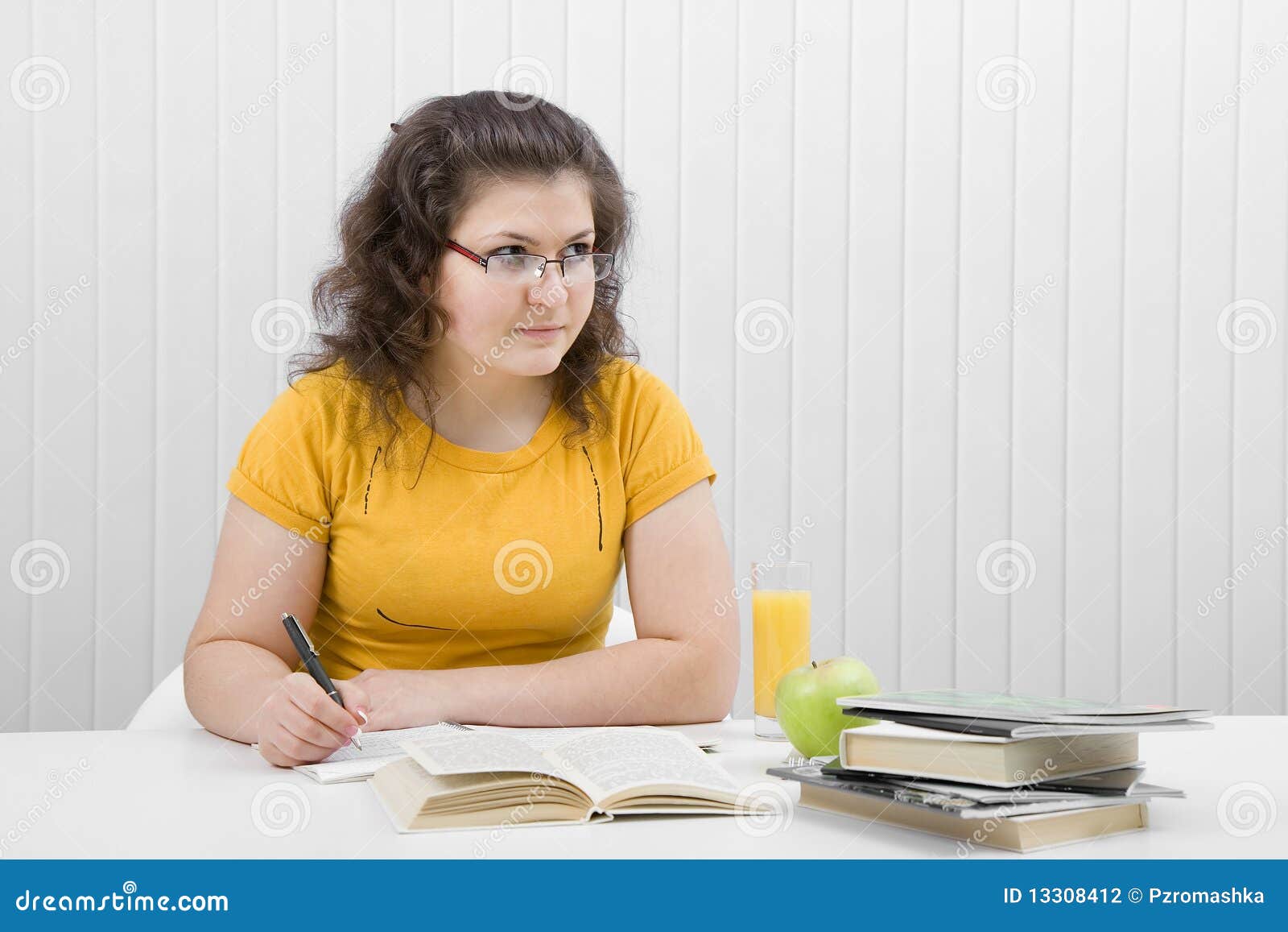 The Girl the Student with Writing-books and Books Stock Photo - Image ...
