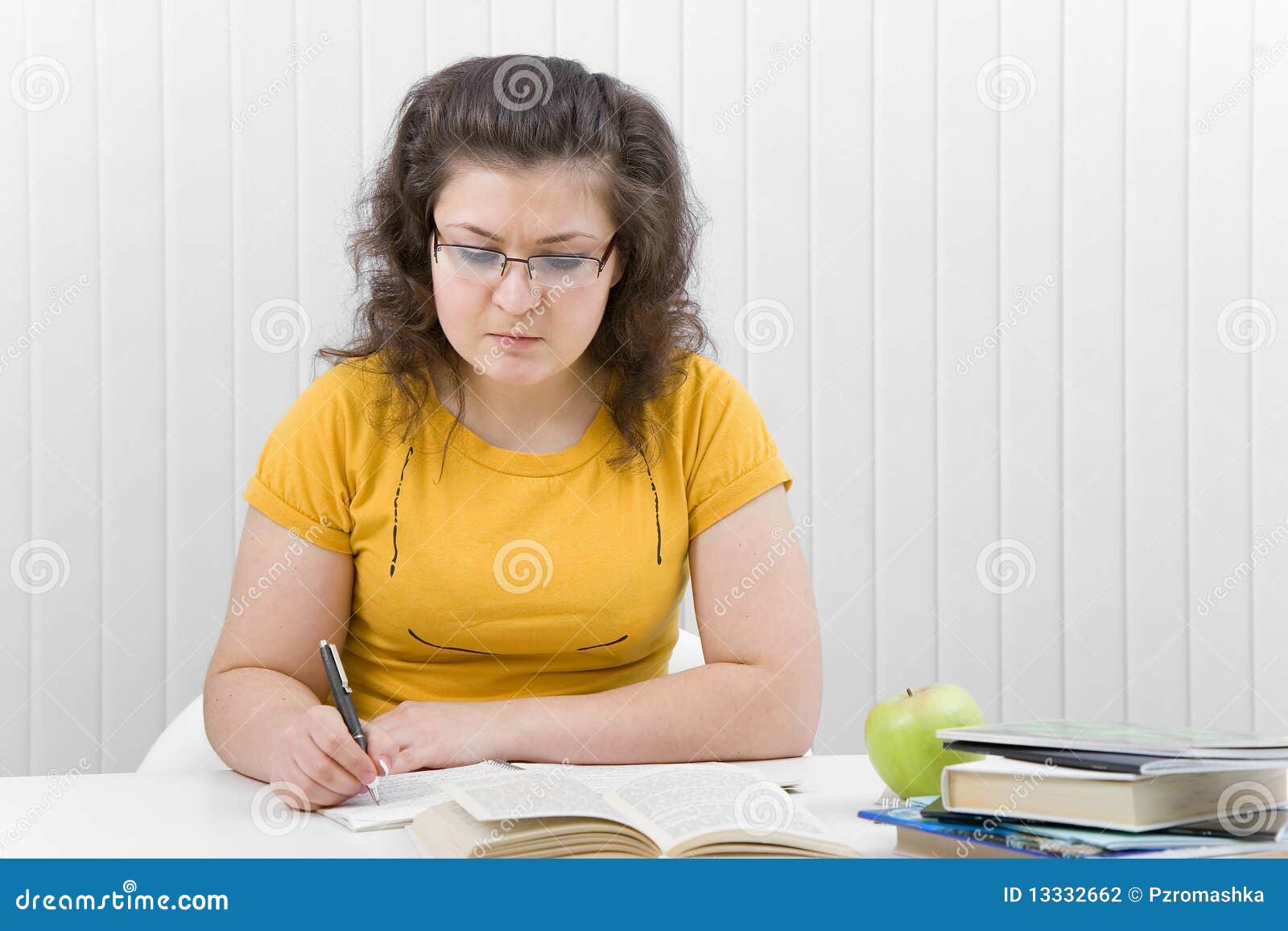 The Girl the Student with Writing-books and Books Stock Photo - Image ...
