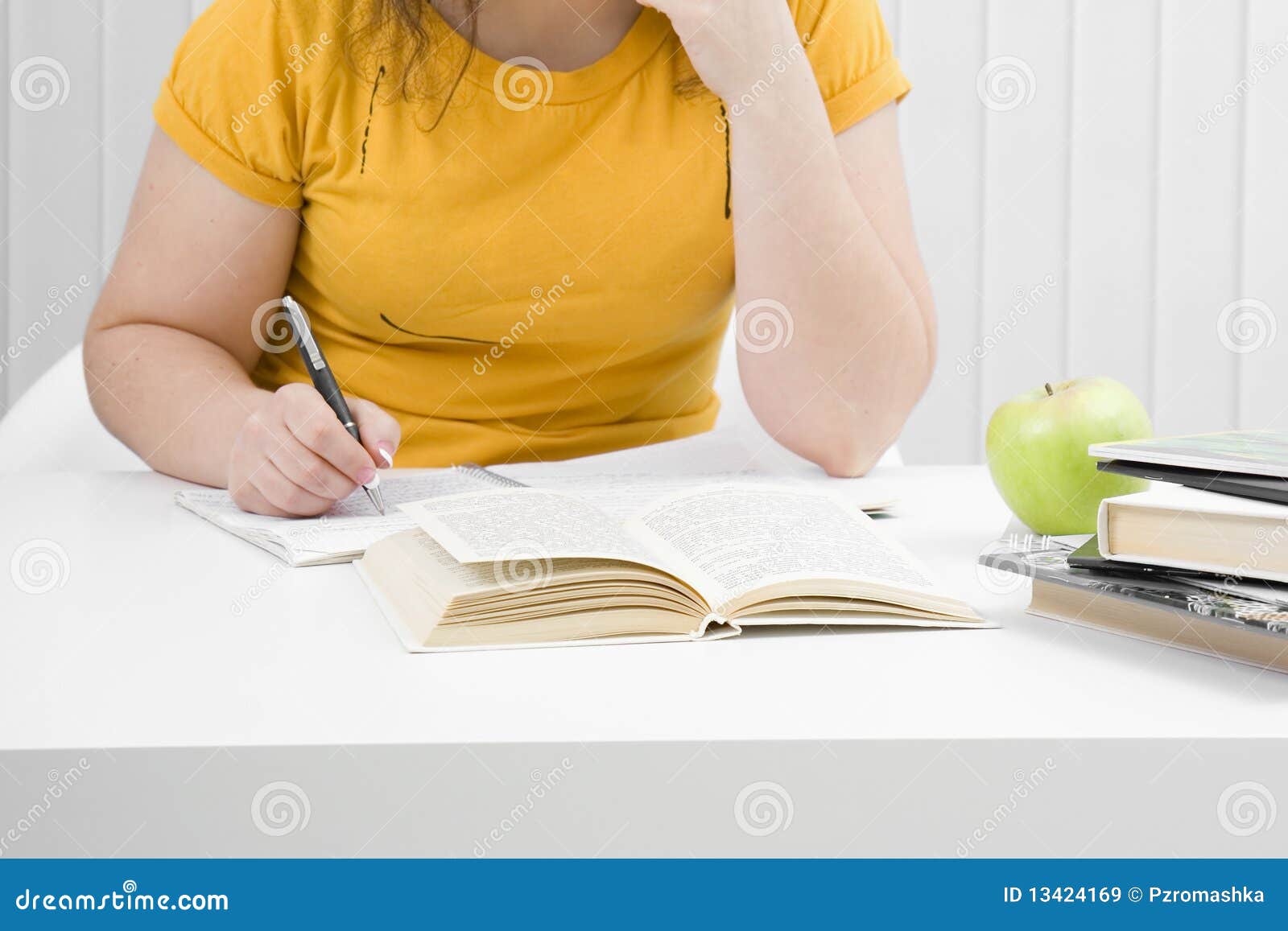 The Girl the Student with Writing-books and Books Stock Image - Image ...