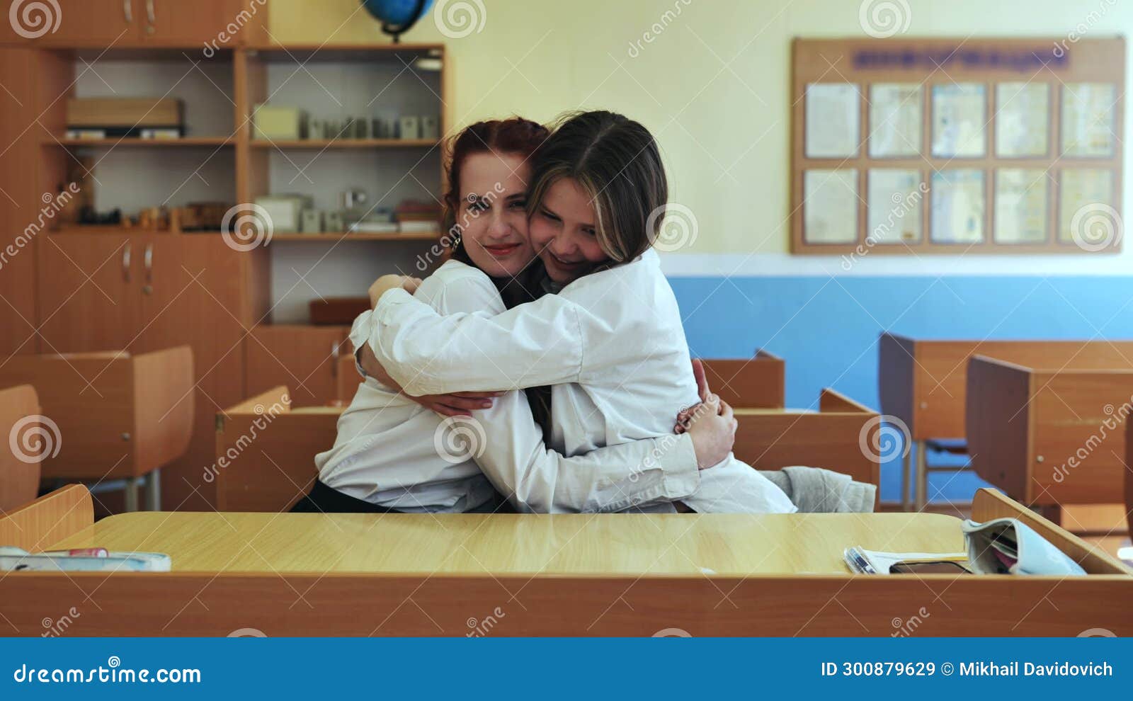 Girl Students Hugging in a Classroom at School. Stock Video - Video of ...