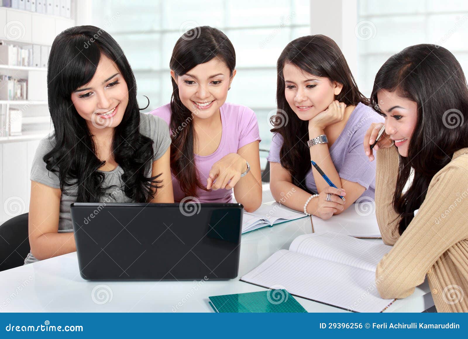 Girl Students Studying Together Stock Photo - Image of education, group ...