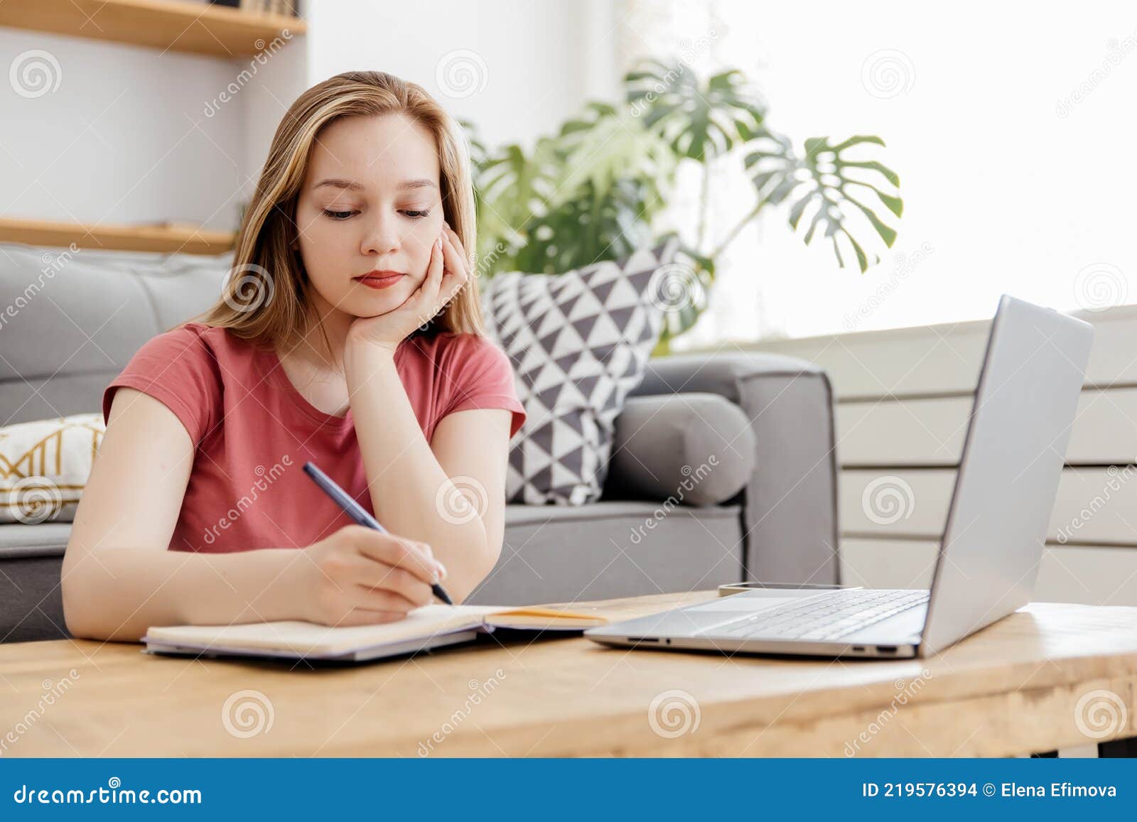 Girl Studies Online at Home Stock Photo - Image of learning, people ...