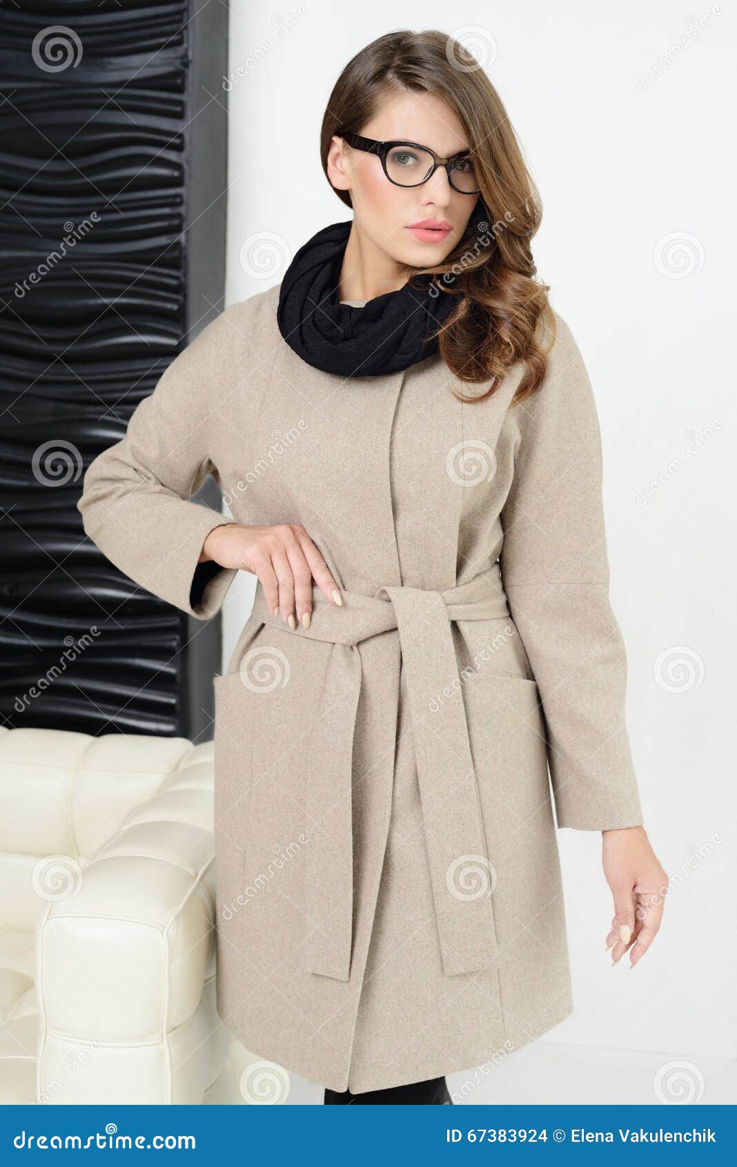 Girl in Studio Posing at Coat Stock Photo - Image of alone, outerwear ...