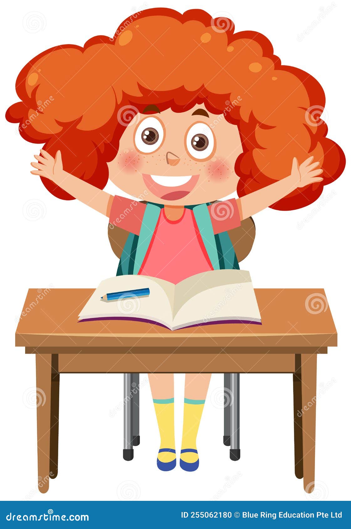 A girl study on a desk stock vector. Illustration of cartoon - 255062180