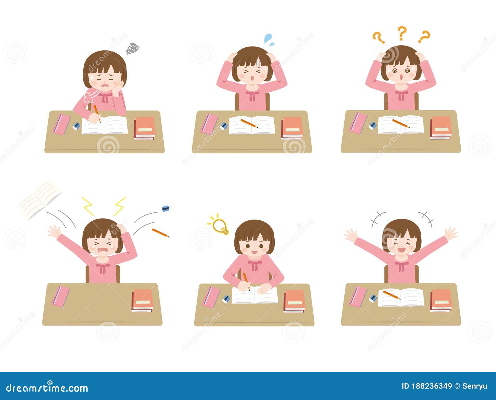 Girl study stock vector. Illustration of human, depressed - 188236349