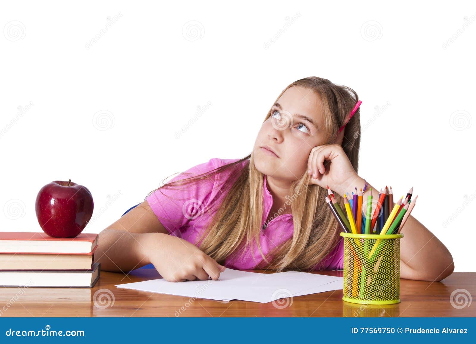 Girl studying at the desk stock photo. Image of assignments - 77569750