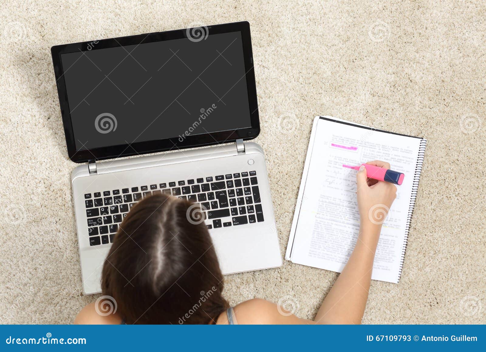 Girl Studying with a Laptop Stock Image - Image of lifestyle, homework ...