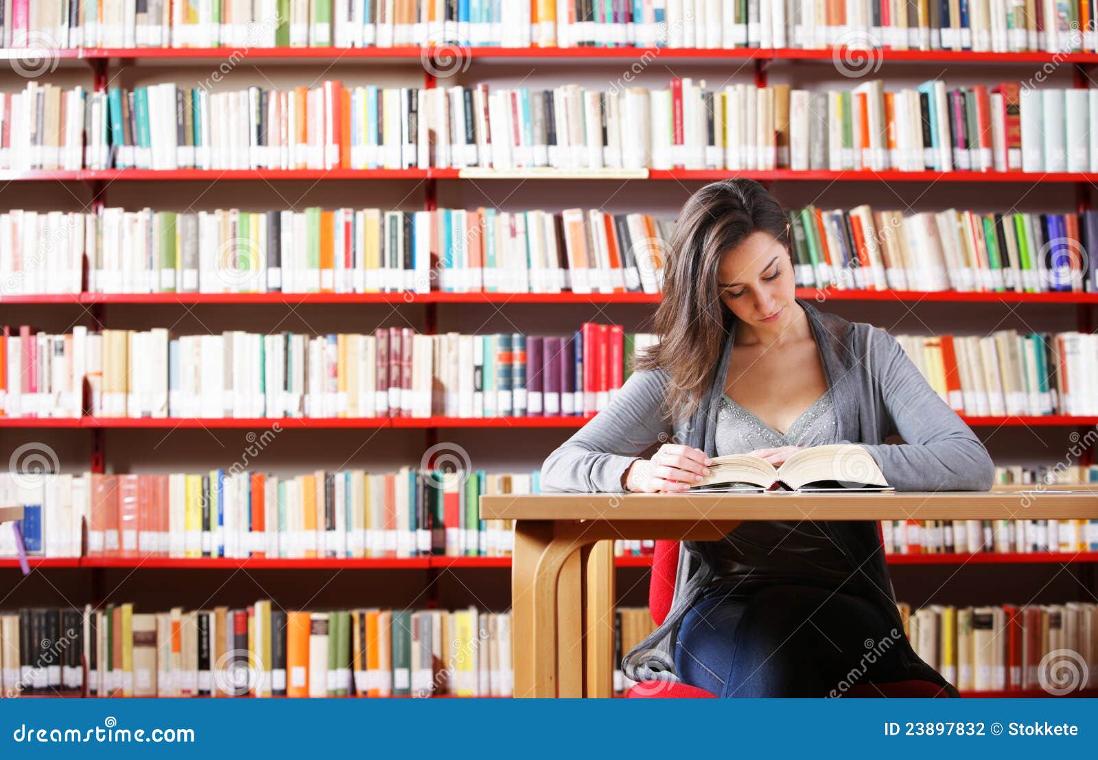 Girl studying at library stock photo. Image of young - 23897832