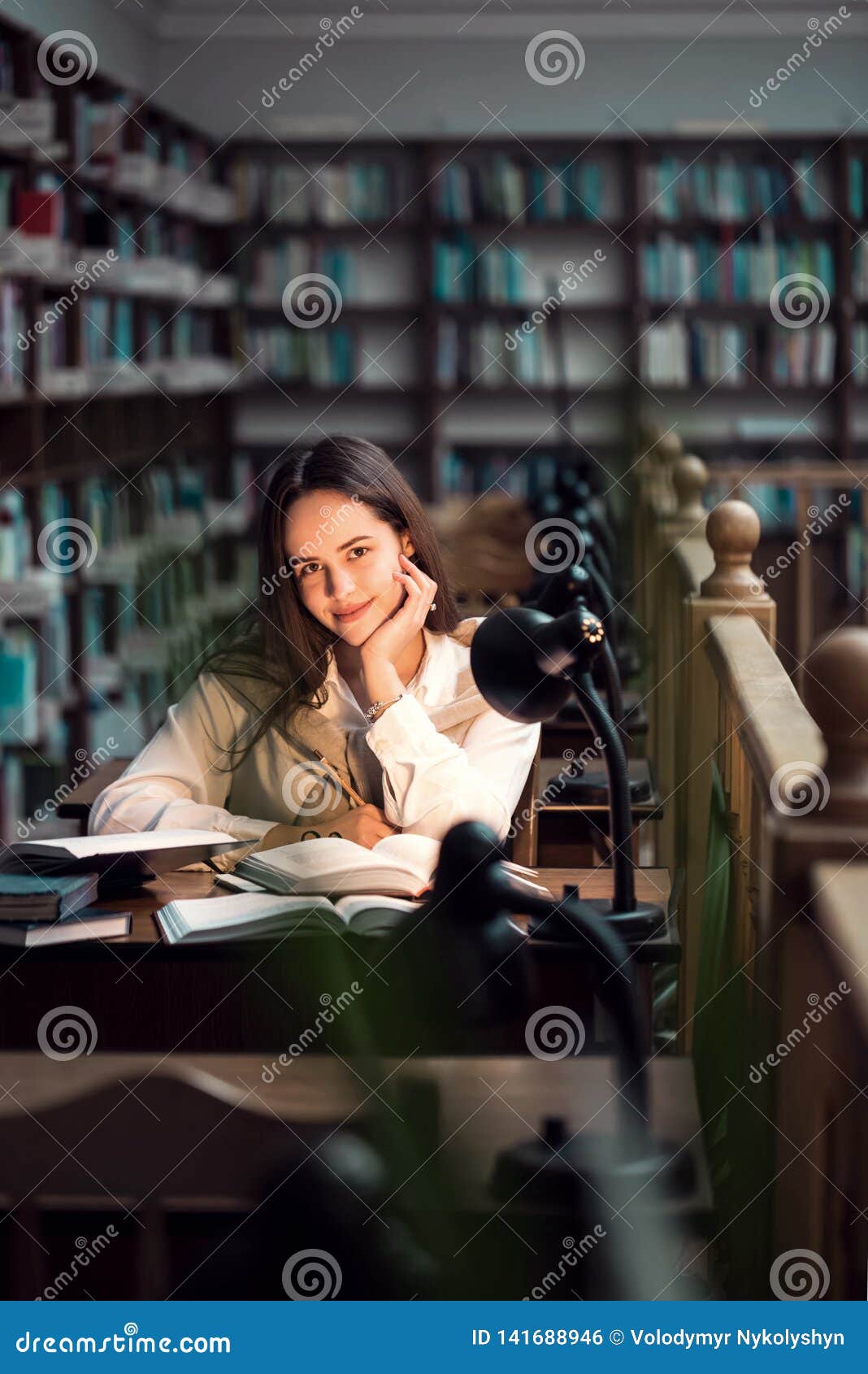 Girl Studying at the Library Stock Photo - Image of assignment, smart ...