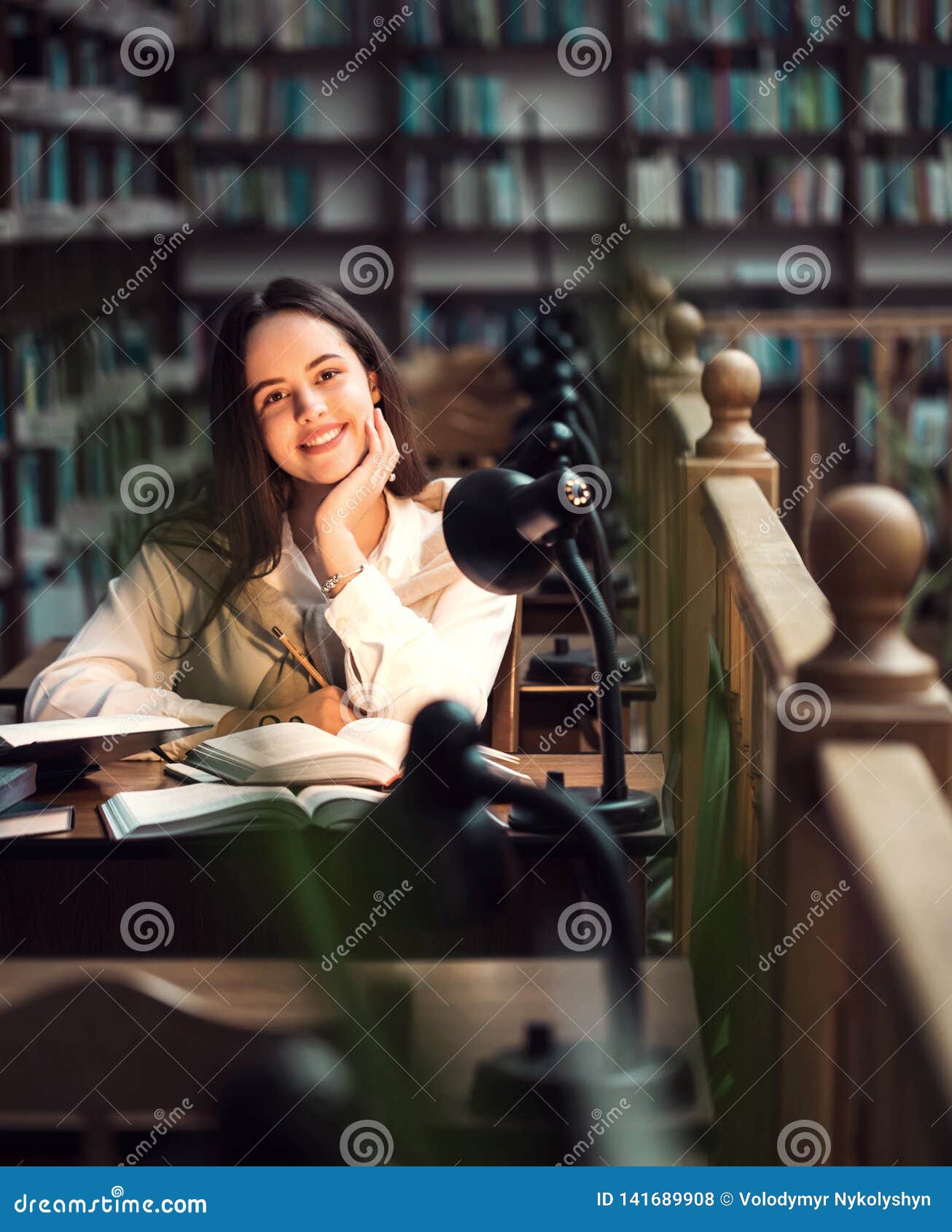 Girl Studying at the Library Stock Photo - Image of information, laptop ...