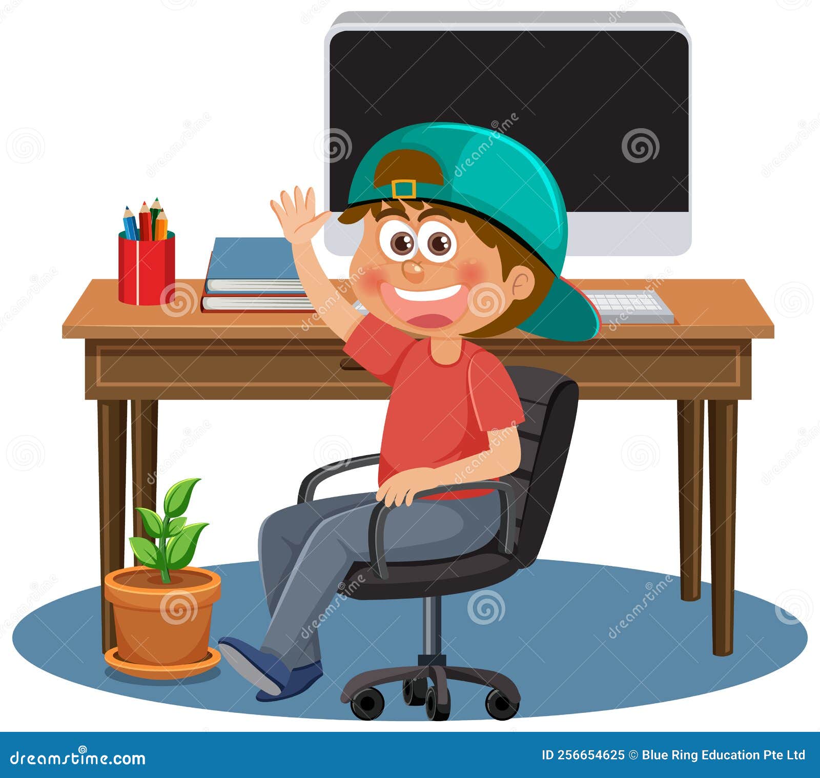 A Girl Studying Online with Computer Stock Vector - Illustration of ...