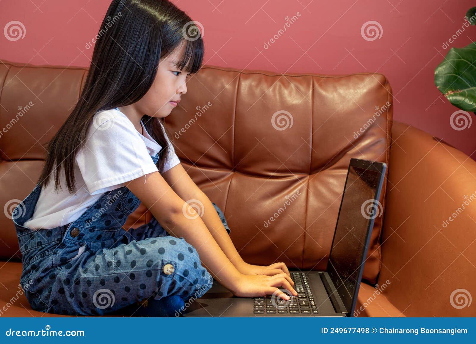 Girl Studying Online Using a Computer Stock Photo - Image of cute ...