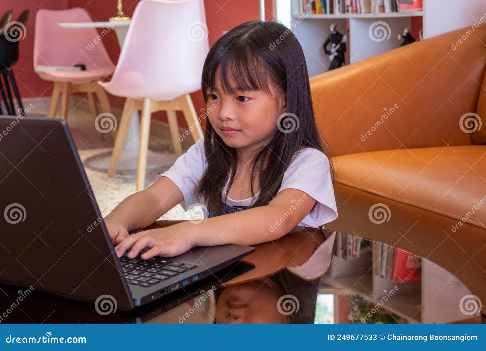 Girl Studying Online Using a Computer Stock Image - Image of home ...