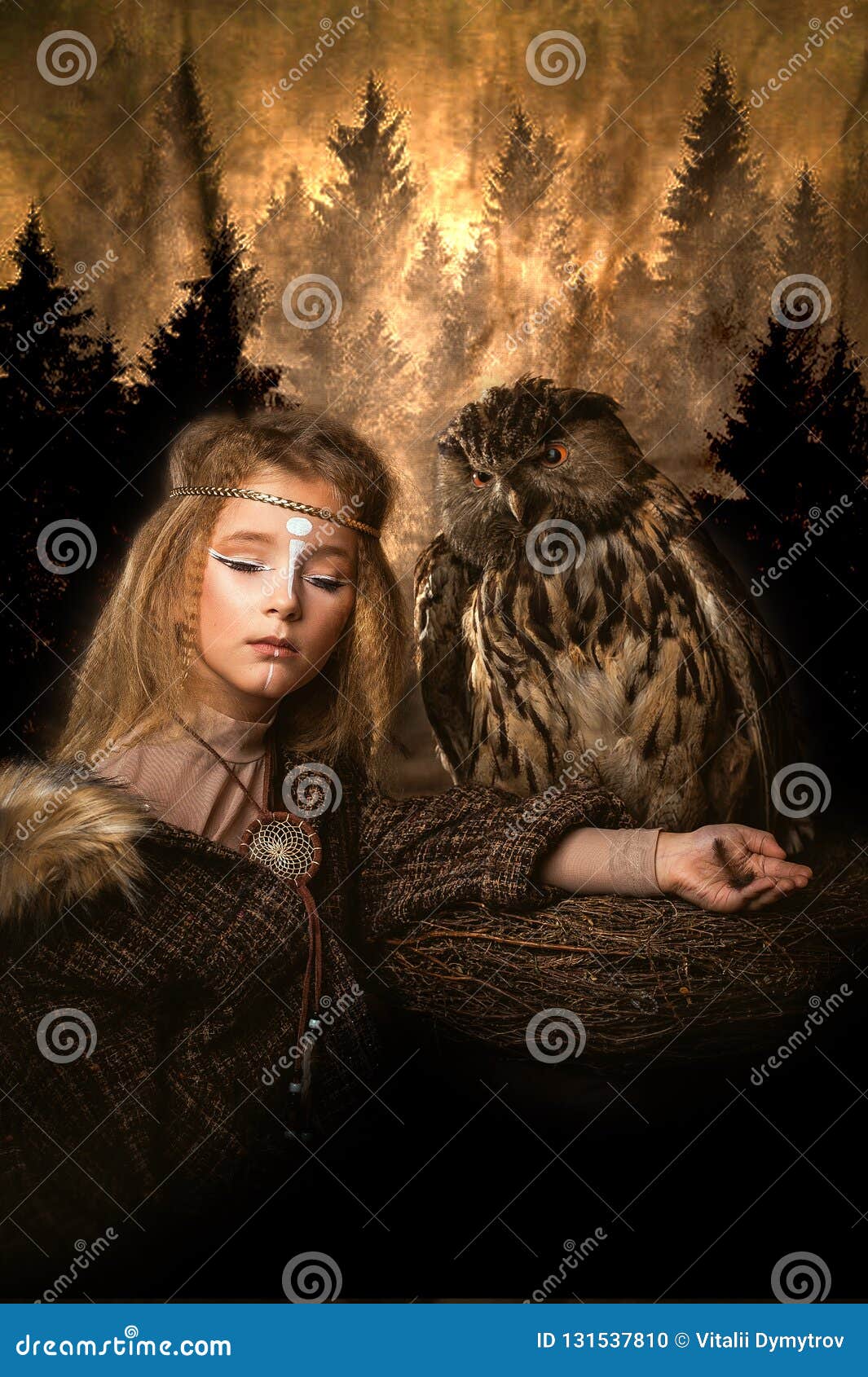 Girl in the Style of Boho with an Owl. Stock Photo - Image of portrait ...