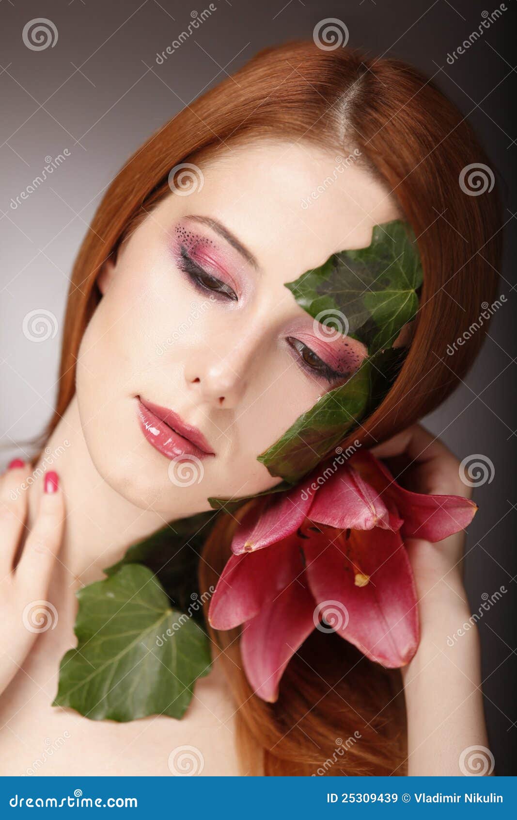 Girl with Style Makeup and Flower. Stock Image - Image of head, adult ...
