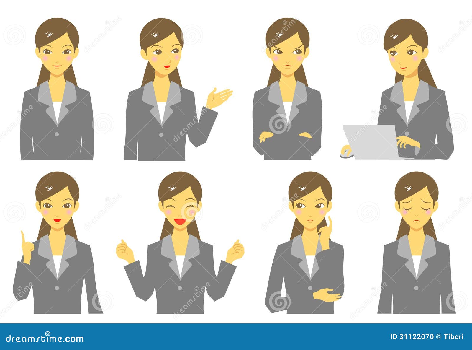 Girl in Suit, Expressions, Set Stock Vector - Illustration of ...