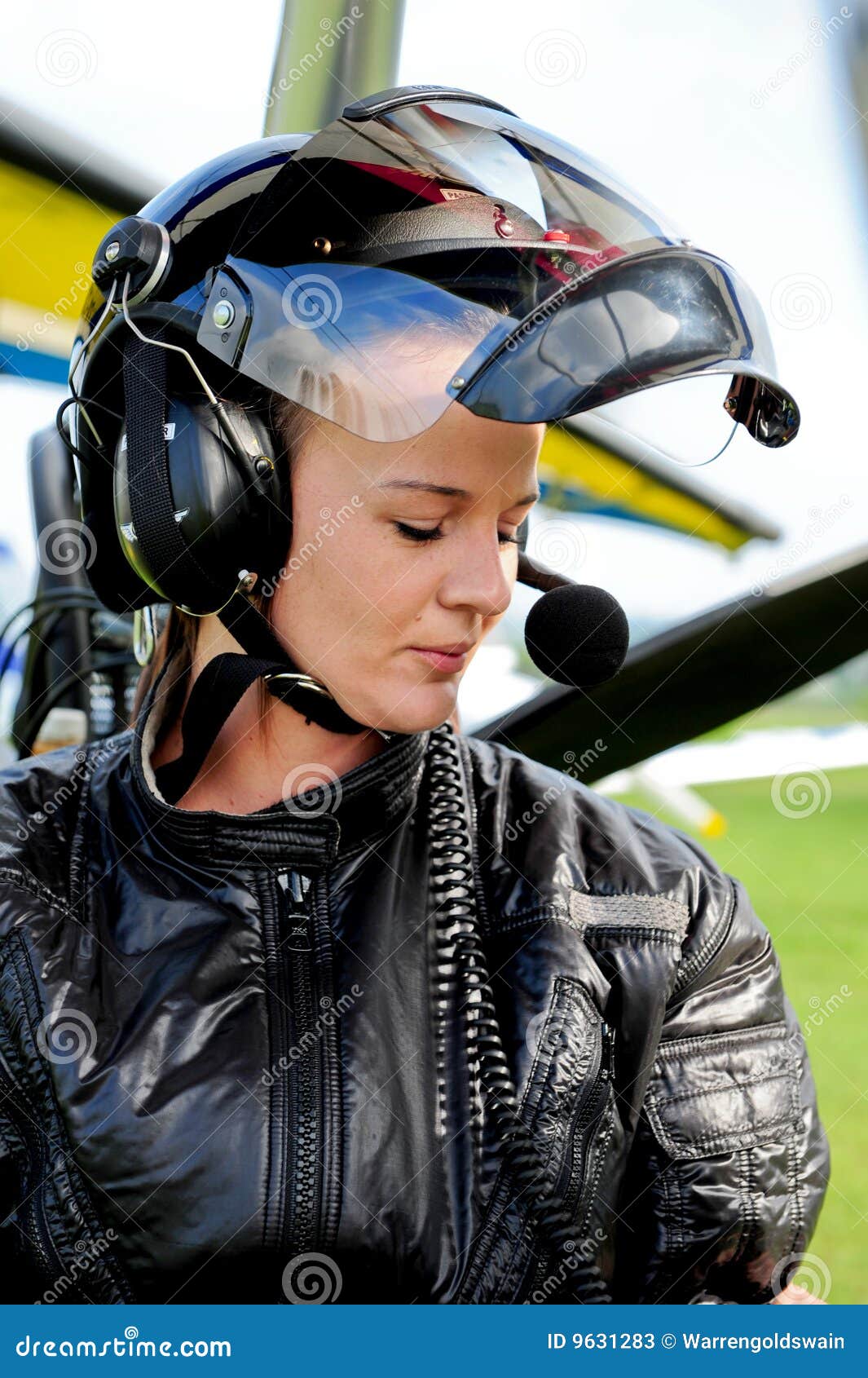 Girl suits up for flight stock image. Image of suit, headset - 9631283