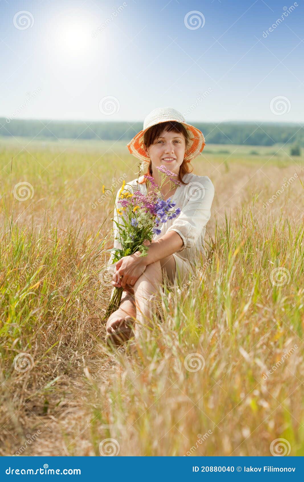 Girl in summer field stock photo. Image of green, happy - 20880040