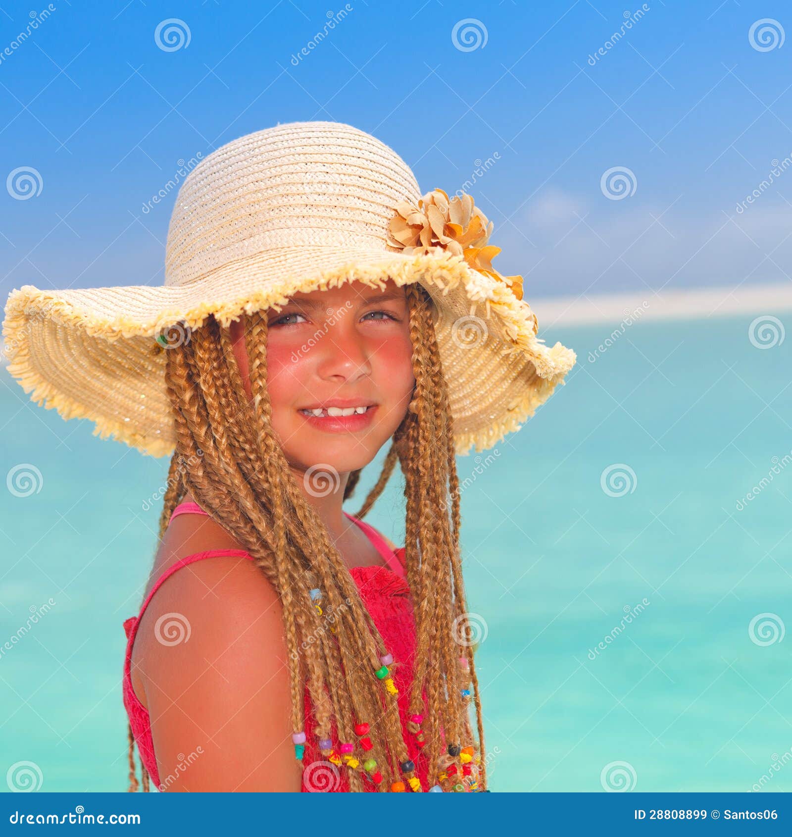 Girl with Sun Hat at Tropical Destination Stock Image - Image of ...