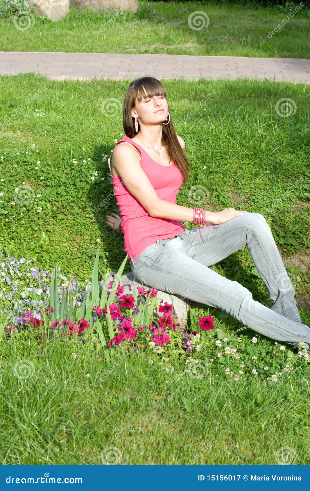 Girl sunbathing outdoor stock image. Image of happy, meadow - 15156017