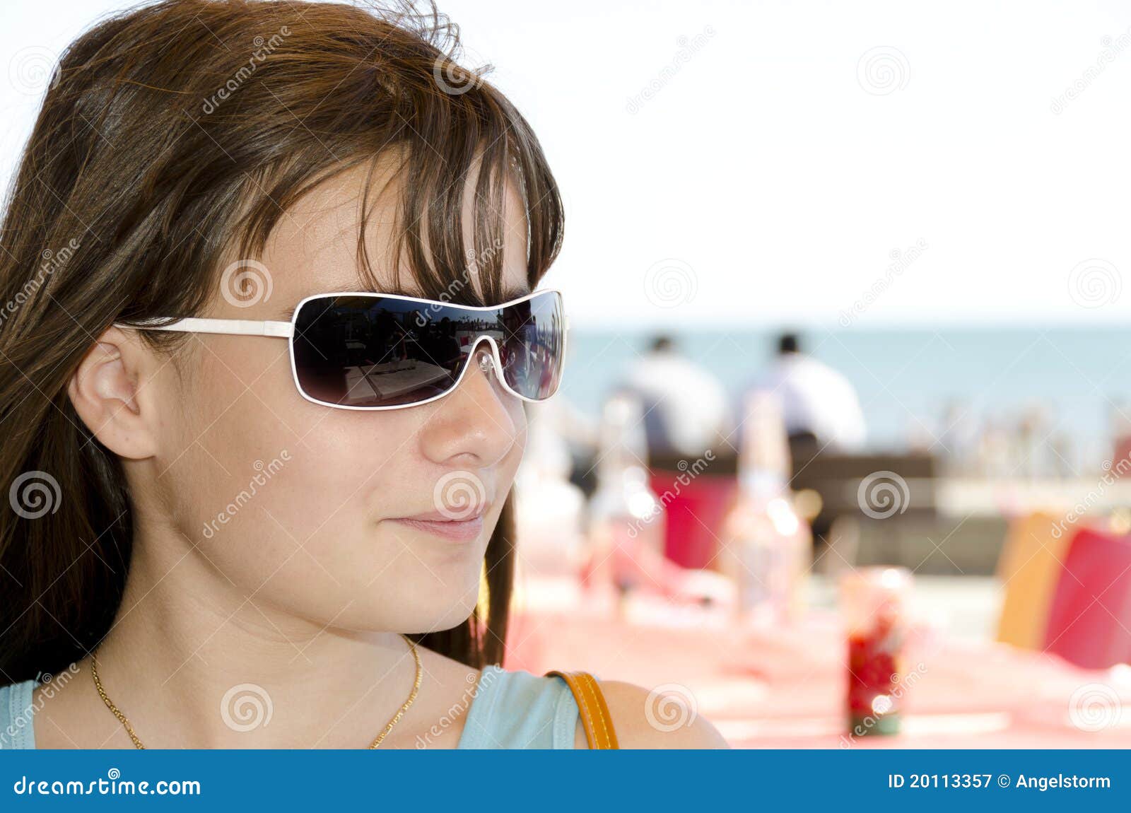 Girl With Sunglasses At The Beach Stock Image Image Of Portrait