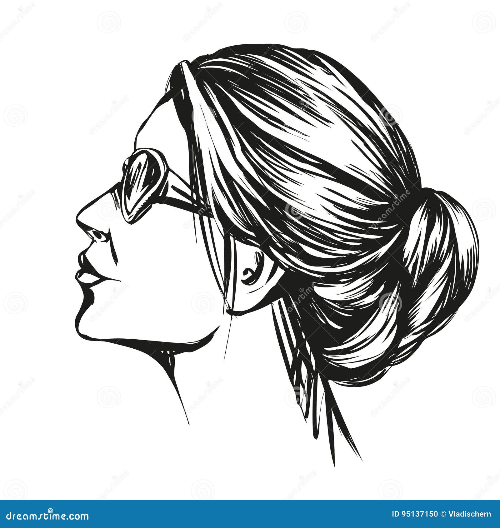 Girl In Sunglasses Beautiful Woman Face Hand Drawn Vector