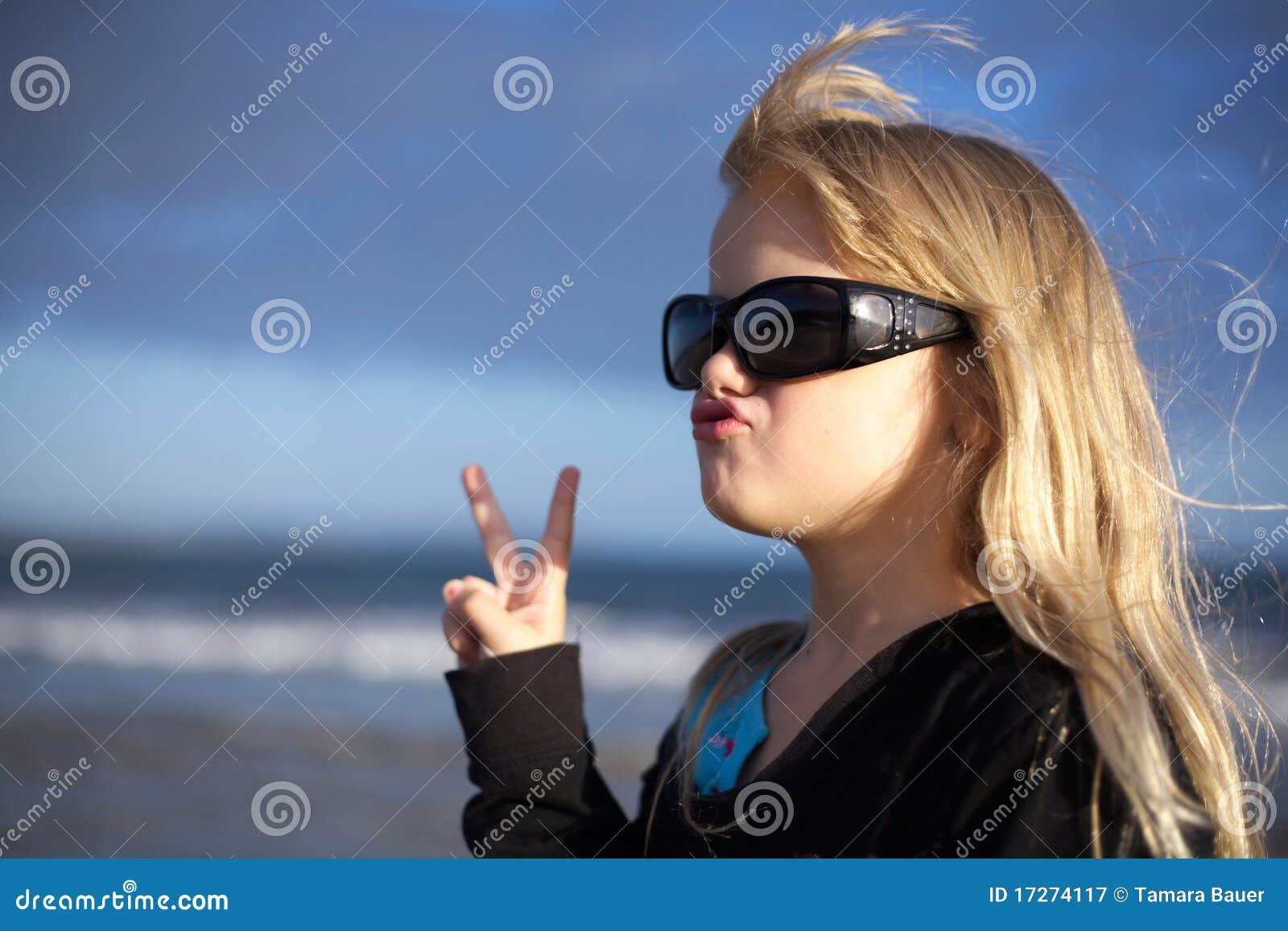 Girl in Sunglasses, Peace Sign Stock Image - Image of child, black ...