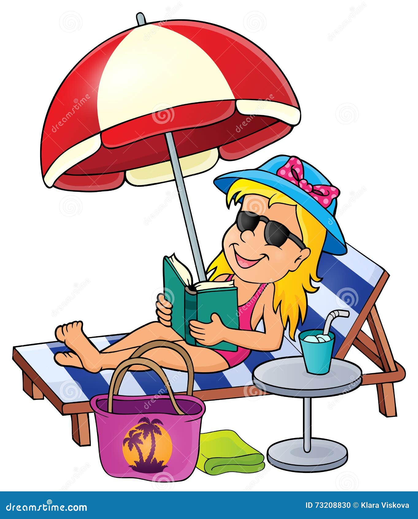 Girl On Sunlounger Image 4 Cartoon Vector 104981913