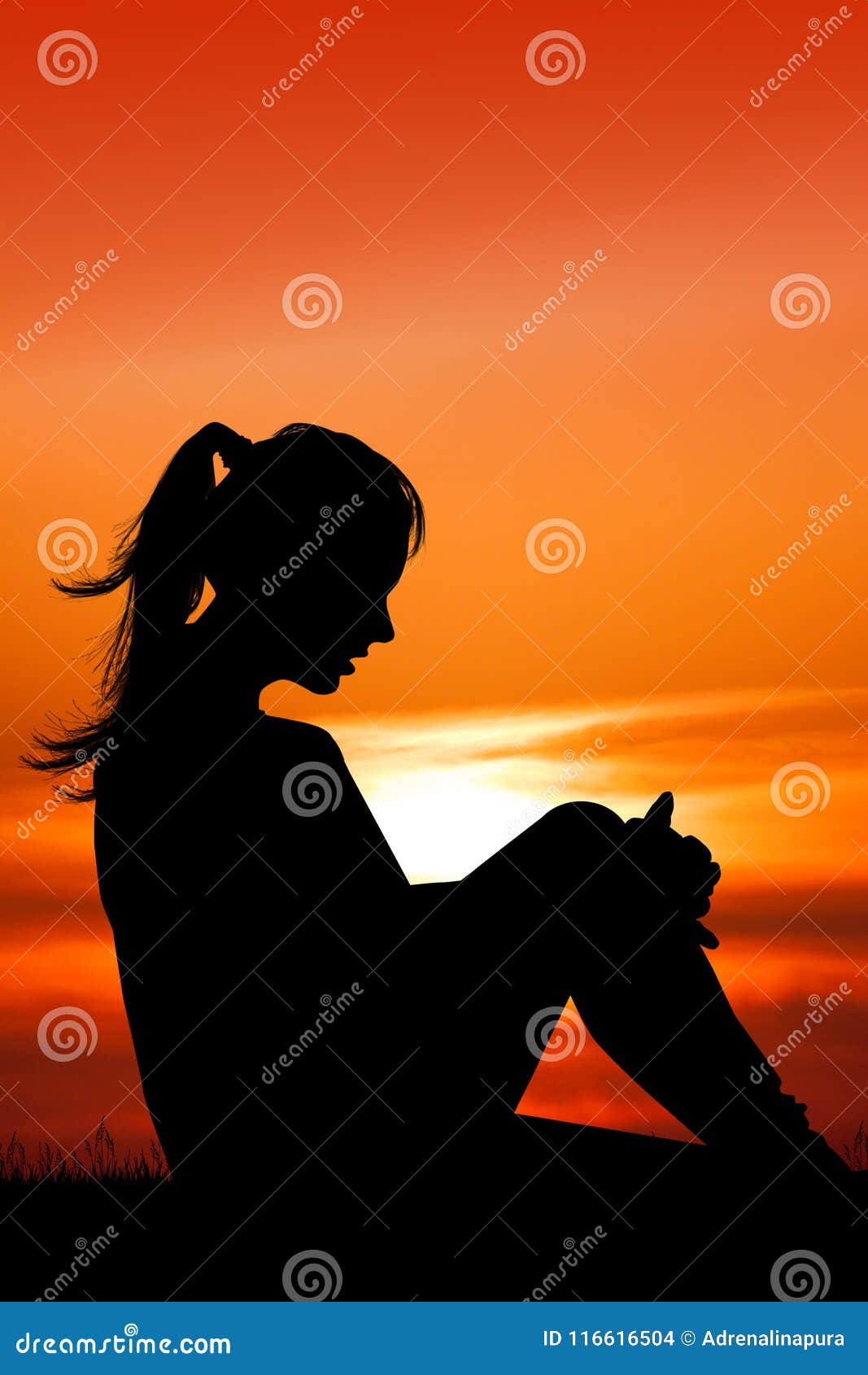 Girl at sunset stock illustration. Illustration of outdoor - 116616504