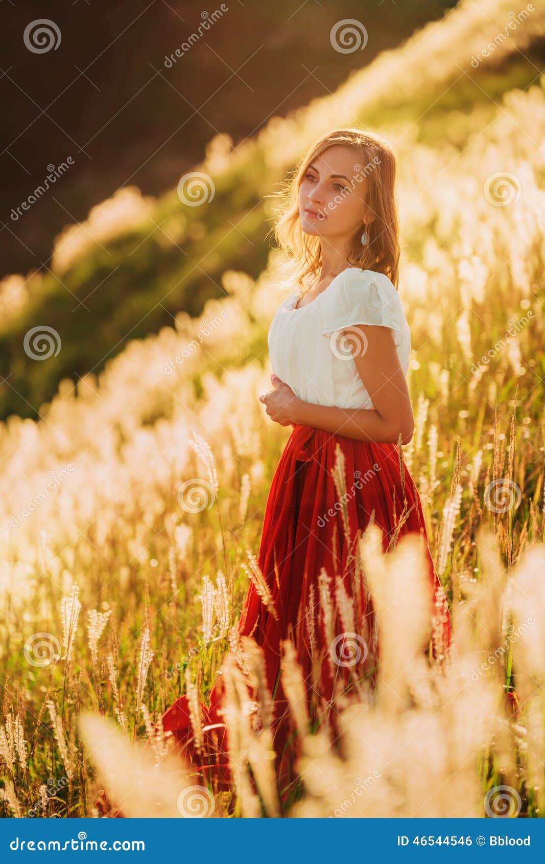 Girl at sunset stock photo. Image of golden, nature, model - 46544546