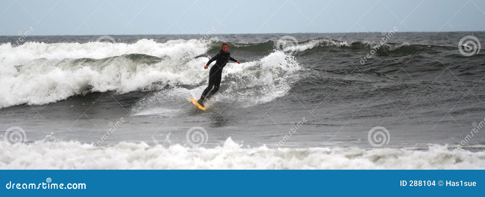 Girl Surfer Rides the Waves Stock Photo - Image of black, panoramic: 288104